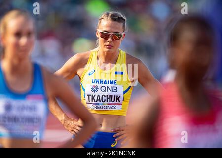 Viktoriya TKACHUK (Ukraine) on the start line of the Women's 400m Hurdles Heat 4 at the 2017 ...