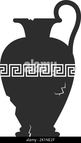 Broken amphorae silhouette. Cracked ancient greek vase with meander ...