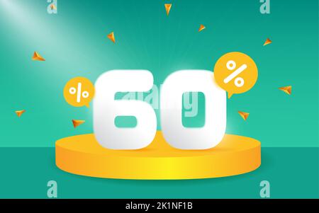 60 percent Off. Discount creative composition. 3d sale symbol with ...