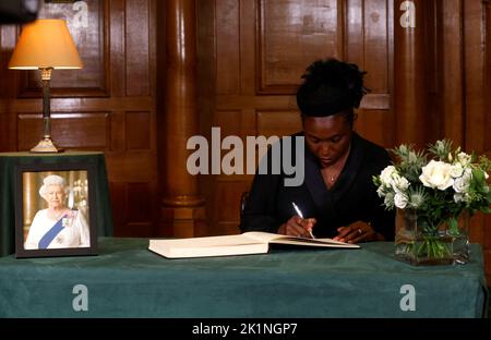 Governor of Bermuda, Rena Lalgie, signs a book of condolence at Church ...