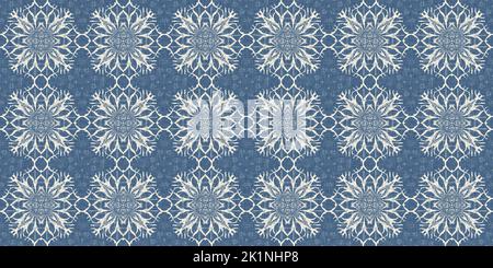 Farmhouse blue snow flake border background. Frosty damask french ...