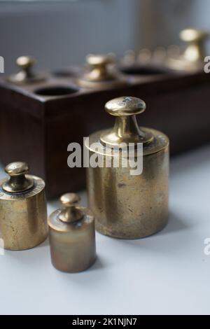 Set of Vintage Small gram Scale Calibration weights in original wooden ...