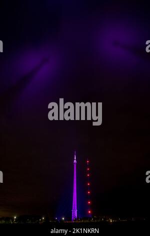 Emley Moor Transmitting Tower is lit up purple as a tribute to HRH ...