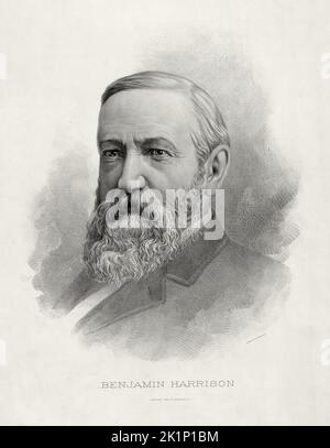 A portrait of Benjamin Harrison, who was the 23rd president of the USA ...