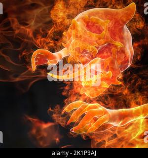 3D Rendering of an Evil Spirit Burns up in a Hot Fire Flame Stock Photo ...