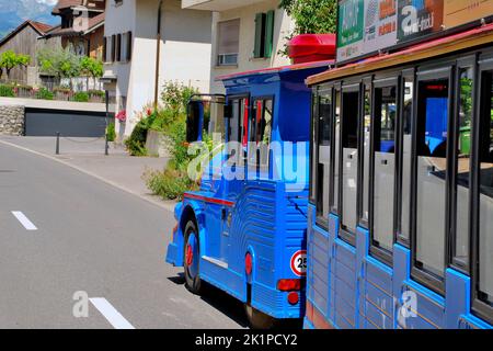 Tourist train for city sightseeing, Vaduz, Liechtenstein, Europe Stock ...