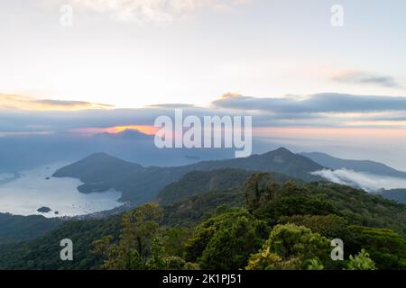 Tropical mountain hill Pico do Papagaio with jungle rainforest tree ...