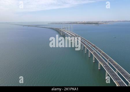 QINGDAO, CHINA - SEPTEMBER 20, 2022 - A view of the cross-sea bridge ...