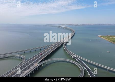 QINGDAO, CHINA - SEPTEMBER 20, 2022 - A view of the cross-sea bridge ...