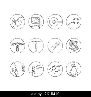 Pregnancy insemination contraception concept. Woman fertility icon set ...