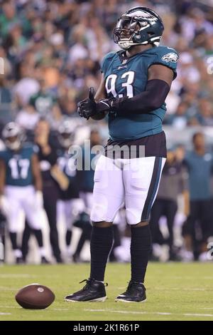 Philadelphia Eagles defensive tackle Milton Williams (93) celebrates a ...