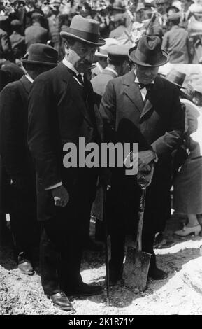 Sir Herbert Samuel and Winston Churchill at tree planting ceremony, on ...
