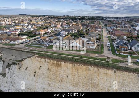 Aerial view of Peacehaven, East Sussex, a small seaside town perched on ...