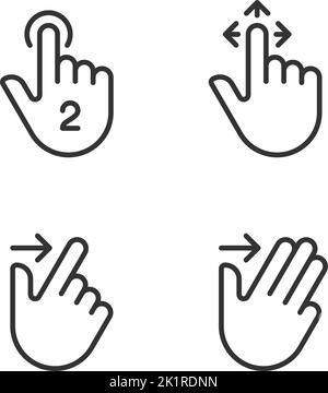 Drag and swipe gestures pixel perfect linear icons set for dark, light ...