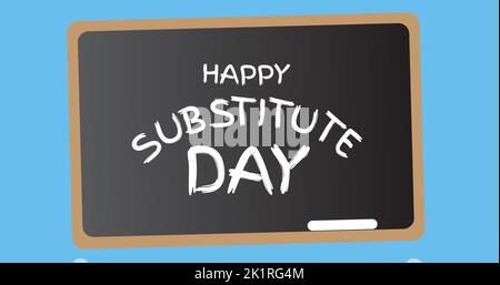 Illustration of happy substitute day text with books against blue ...