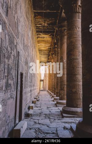 Interior View of the Temple of Edfu with Carved Pillars and Ancient ...