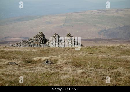 3 Tall Cairns (The Three Men of Gragareth) Piles of Stones above Leck ...