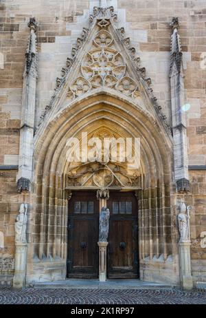 Belfry of the Heilig-Kreuz-Muenster (Holy Cross cathedral) Schwaebisch ...