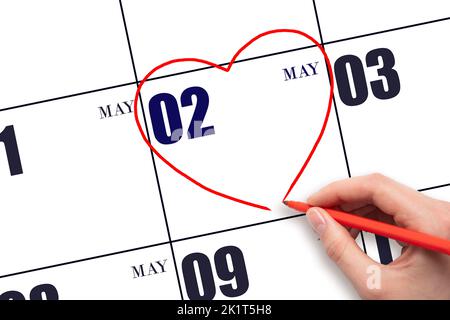 2nd day of May. Hand drawing a red circle and writing the text Holidays ...
