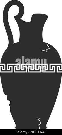 Broken amphorae silhouette. Cracked ancient greek vase with meander ...