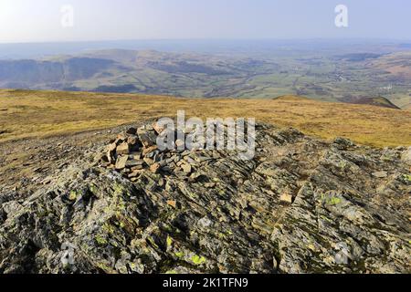 View over the summit cairn of Whiteside fell, Lake District National ...