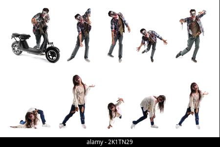 Set of many zombies isolated on white Stock Photo - Alamy