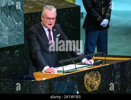 Lithuanian President Gitanas Nauseda speaks during an interview with ...