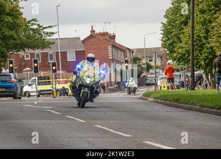 Police motorcycle outriders on stage 5 of the 2022 Tour of Britain road ...