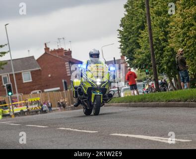 Police motorcycle outriders on stage 5 of the 2022 Tour of Britain road ...