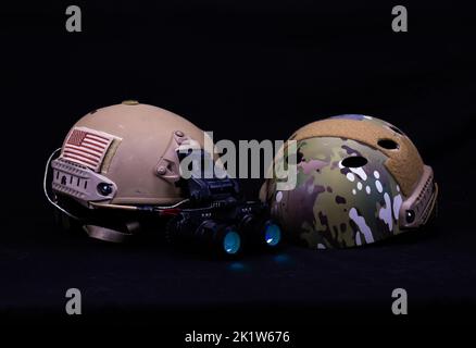 Two American Military Helmets, One With Night Vision Stock Photo - Alamy