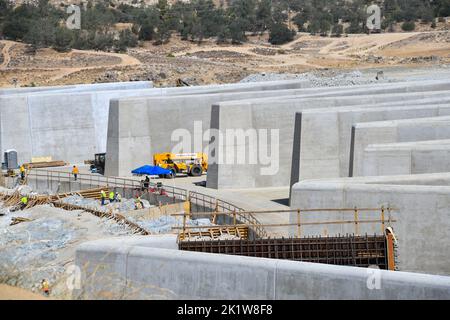 The labyrinth weir at the Isabella Dam Safety Modification Project in ...