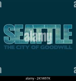 Seattle graphic emblem on dark background. Label for t-shirt ...