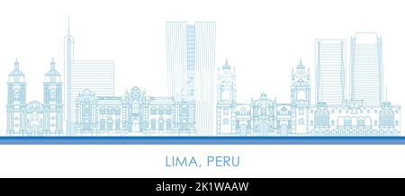 Outline Lima Peru City Skyline with Colored Historic Buildings Isolated ...