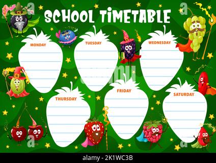Weekly timetable schedule with cartoon fairy and elf village houses ...
