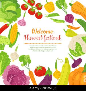 Welcome banner Harvest Festival with cartoon vegetables background ...
