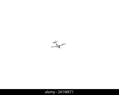 Small ultralight airplane with overhead wing and single propeller ...