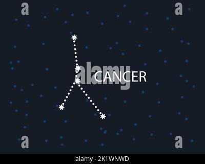 Cancer sign. Stars map of zodiac constellation on dark blue background ...