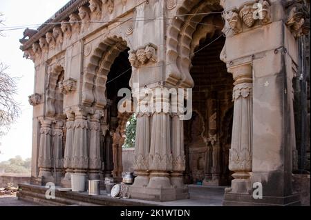 Beautifully carved and decorated pillars and interior of ...