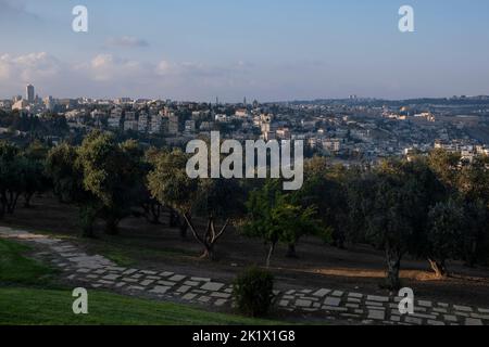 View of East Jerusalem across the Tayelet Haas Promenade in Armon ...