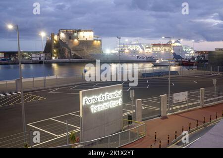 Madeira Funchal ferry harbour at night Stock Photo - Alamy