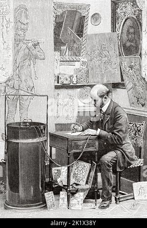 Late 19th century pyrography device. Old 19th century engraved ...