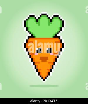8 bit pixel carrot kawaii. vegetables for game assets in vector ...
