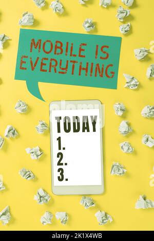 Writing displaying text Mobile Is Everything. Word Written on Handheld ...