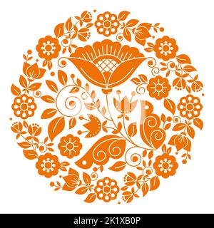 Swedish folk art vector mandala design pattern with black and white ...