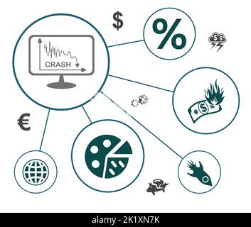 Concept of economic crash with connected icons Stock Photo - Alamy