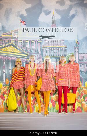 Models on the catwalk at the Paul Costelloe show at the Waldorf Hotel ...