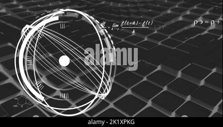 Image of scope scanning over mathematical equations on black background ...