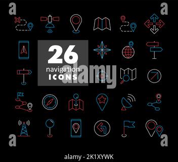 Maps, location and navigation icons. Black background Stock Vector ...