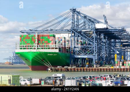 Evergreen Ever Act container ship gantry cranes on quayside, Port of ...