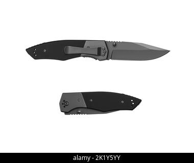 Pocket folding knife isolate on white background. Compact metal sharp ...